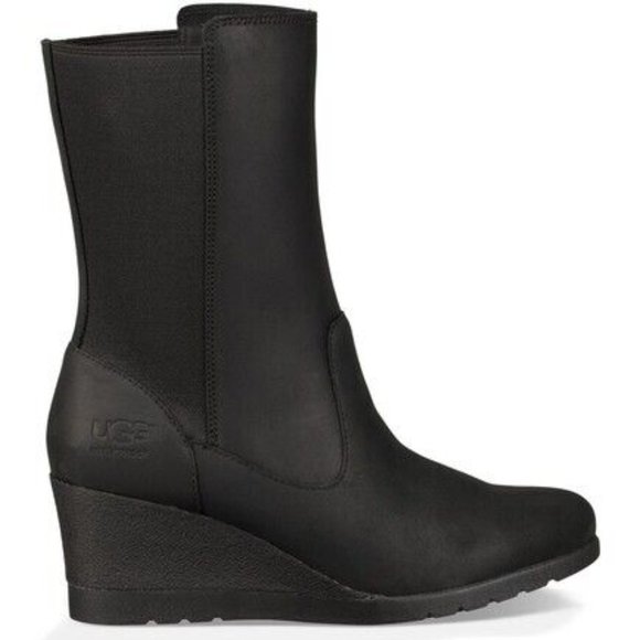 UGG | Shoes | New Ugg Coraline Waterproof Wedge Bootie Black Nubuck ...